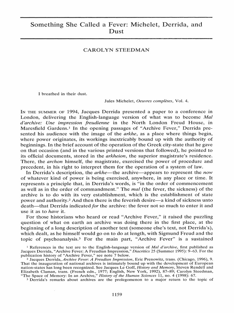 STEEDMAN Something She Called A Fever Michelet Derrida and Dust | PDF ...