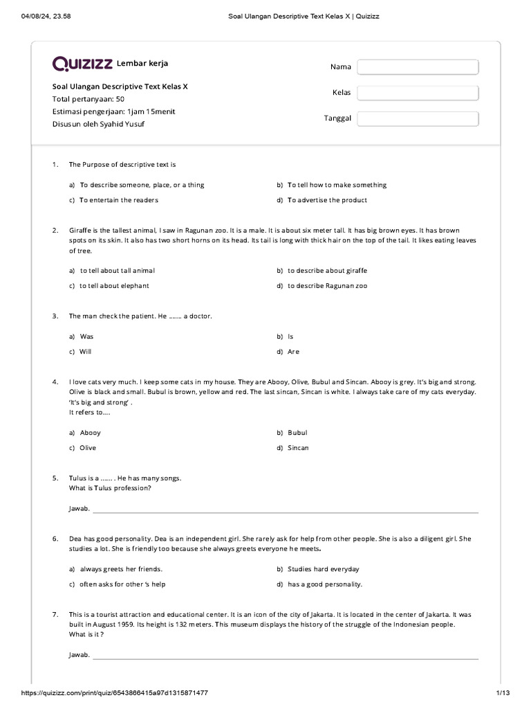 Ulangan Descriptive Text Kelas X | PDF | Venice | Mosque