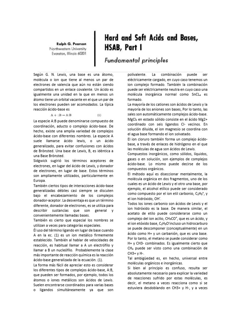 Hard and soft acids and bases HSAB, part I. ES | PDF | Ácido ...
