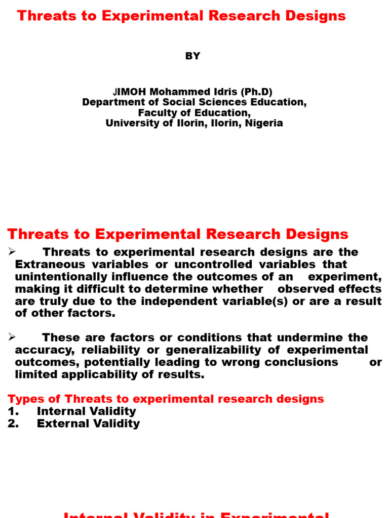 Threat To Experimental Research Designs | PDF | Experiment | Validity (Statistics)