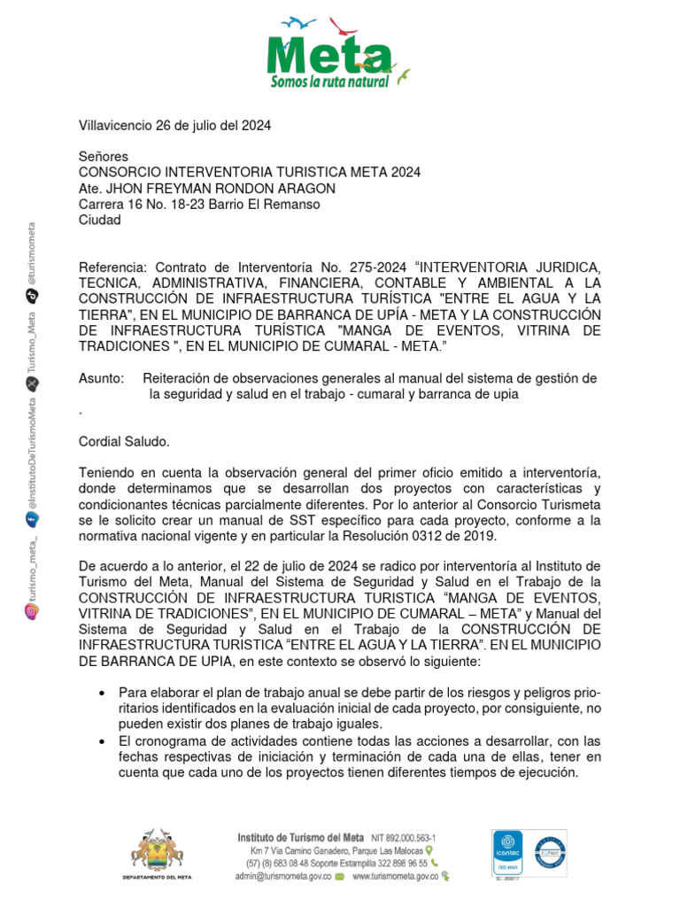 Oficio 19 Al Contratista de Interventoria | PDF | Presupuesto