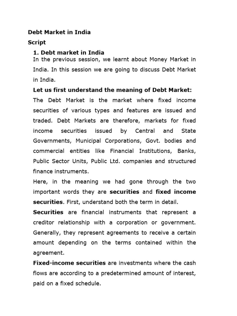 5 - Script - Debt Market in India200324060603033636 | PDF | Bonds ...