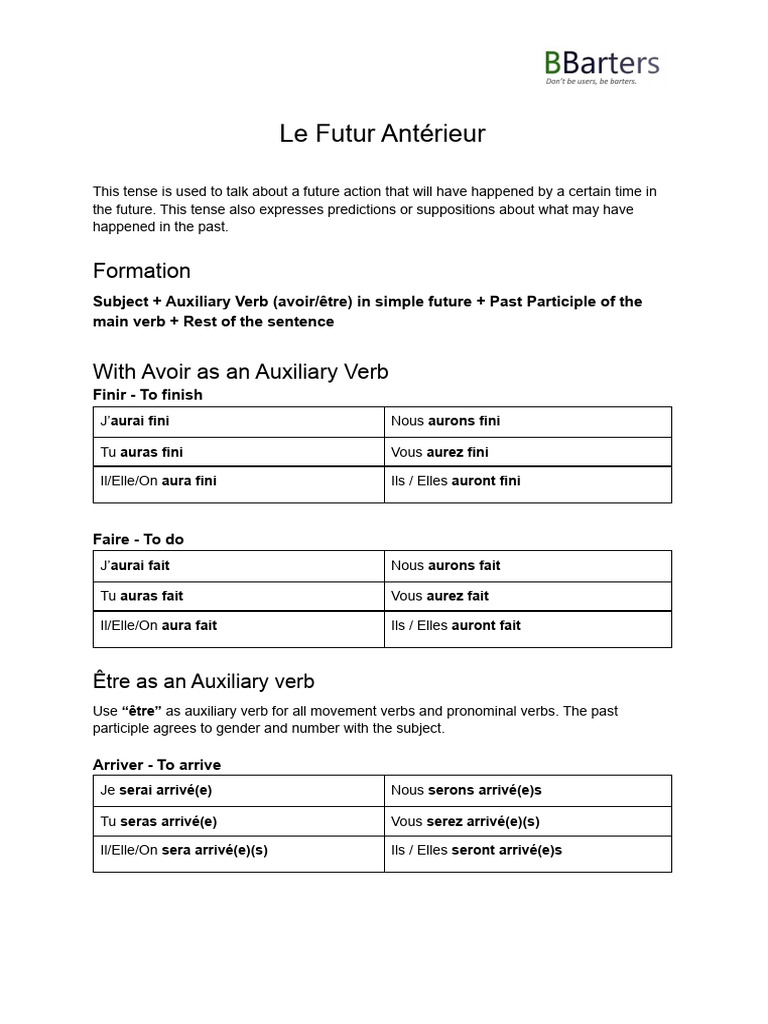 Le Futur Antérieur | PDF | Linguistic Morphology | Syntax