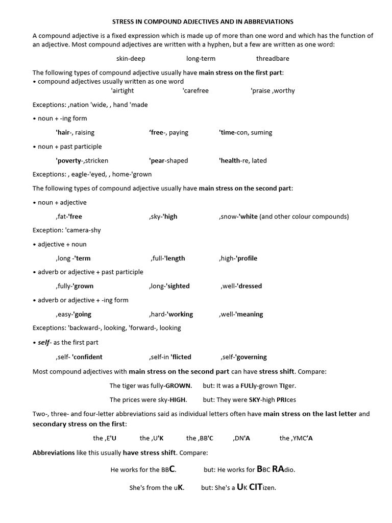 7 - Stress in Compound Adjectives and in Abbreviations | PDF ...