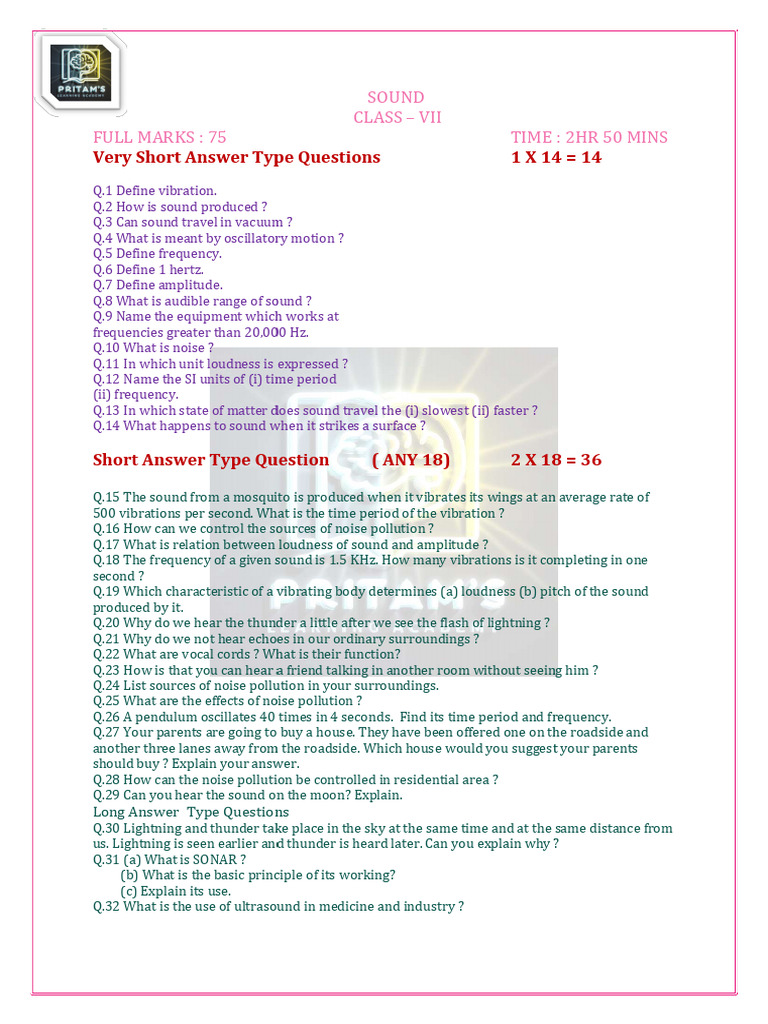 Sound Exam | PDF | Sound | Frequency