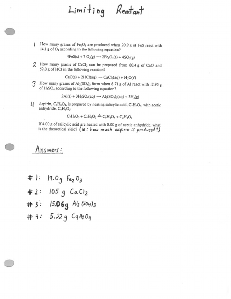 Limiting Reactant Ws | PDF