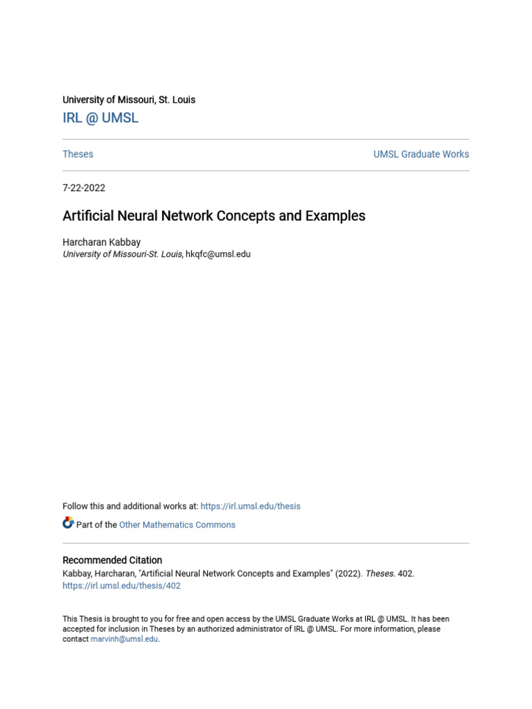 Artificial Neural Network Concepts and Examples | PDF | Artificial Neural Network | Machine Learning