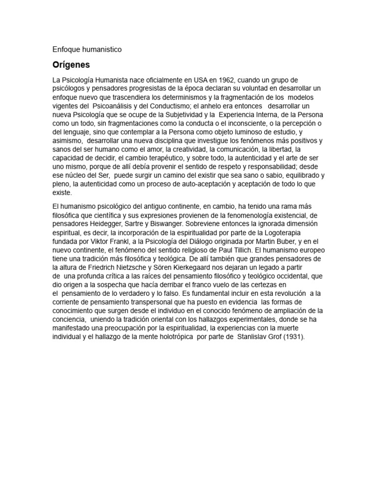 Enfoque Humanistico | PDF | Sicología | Psicologia humanista