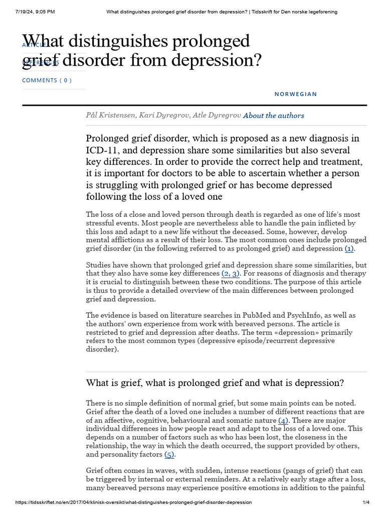 Distinguishing Grief from Depression | PDF | Grief | Major Depressive ...