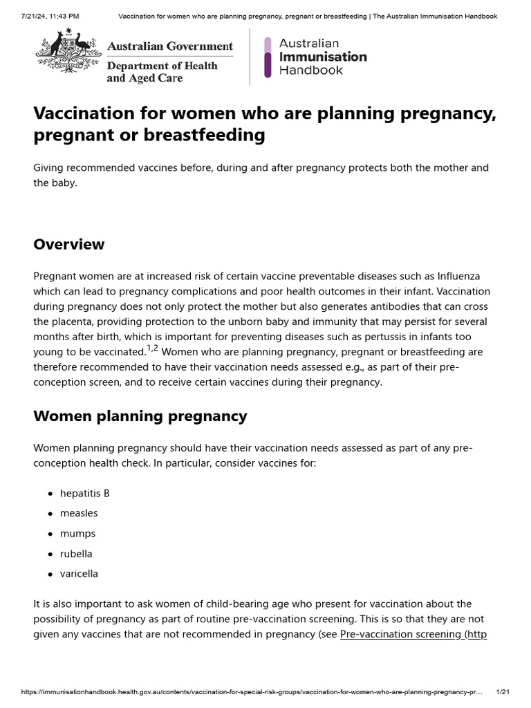Vaccination For Women Who Are Planning Pregnancy, Pregnant or ...