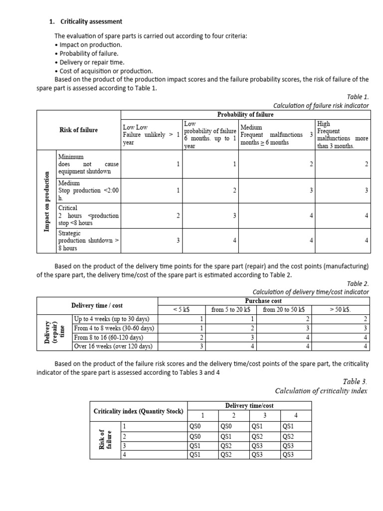 Spare Part Criticality Index | PDF | Business | Systems Engineering