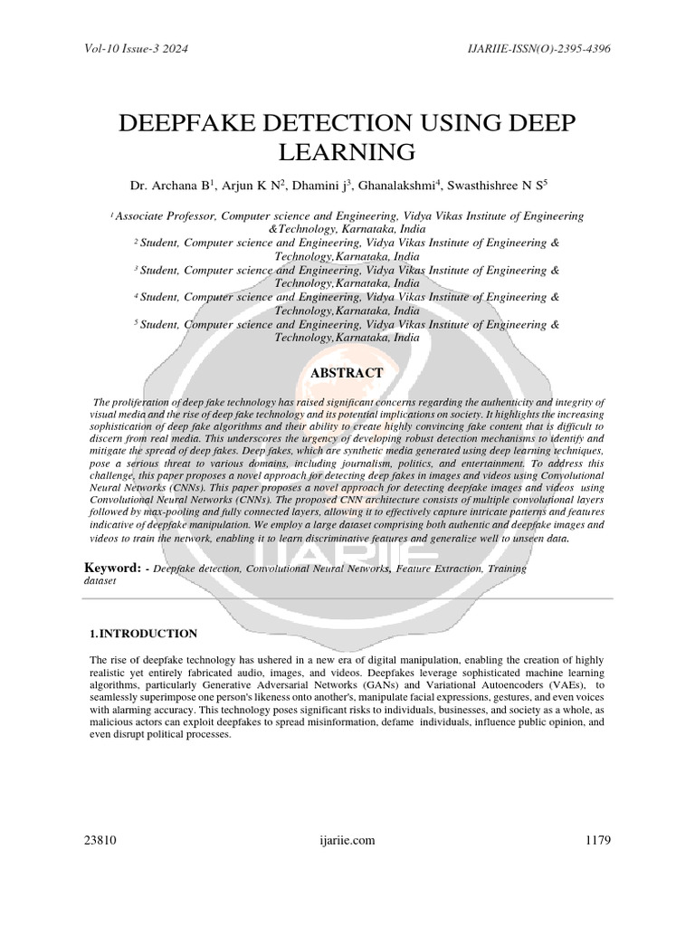 Deep Fake Detection Using Deep Learning Ijariie23810 Pdf Artificial