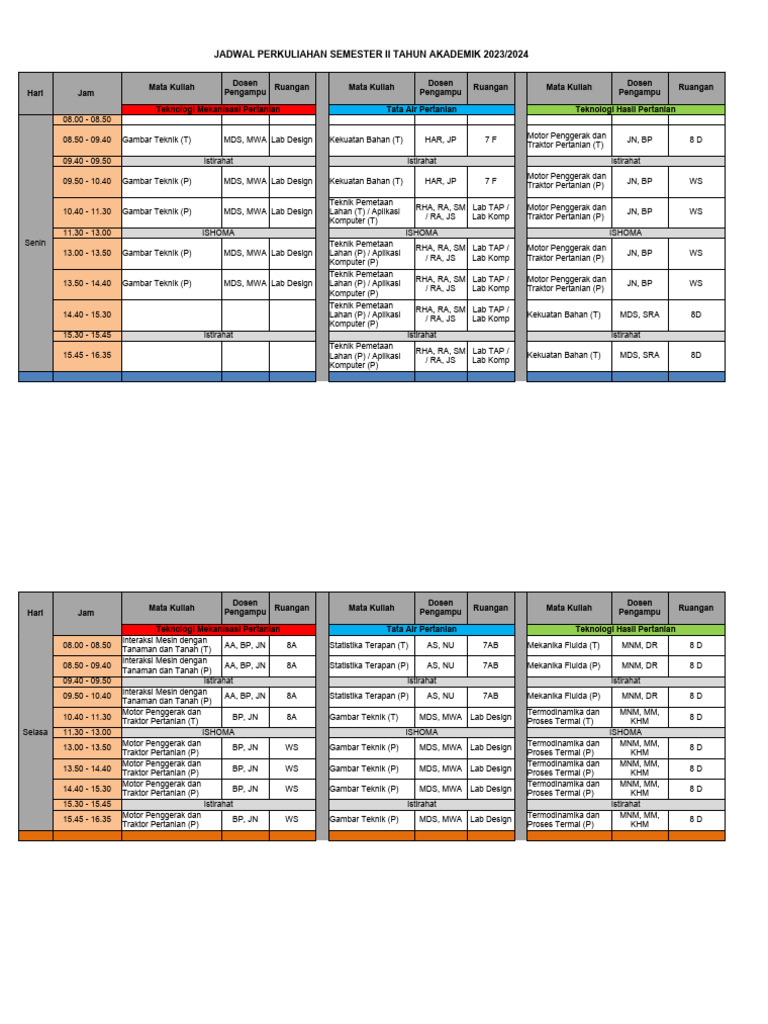 Jadwal Kuliah SMT Genap Ramadhan TA. 2023-2024 | PDF