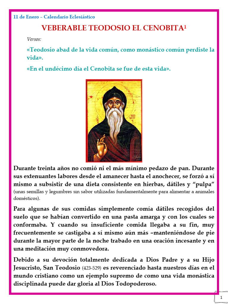 Vida de San Teodosio el Cenobita | PDF | Monje | Monasterio