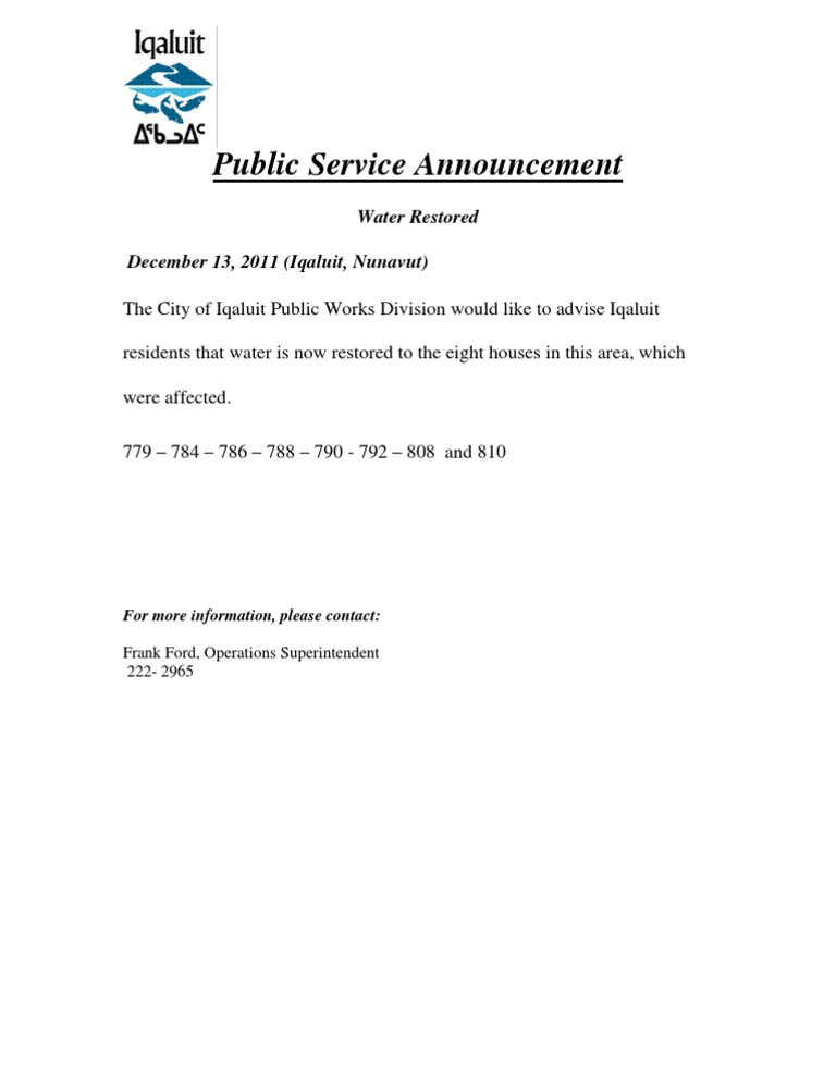 Psa Water Restored Dec 13 | PDF