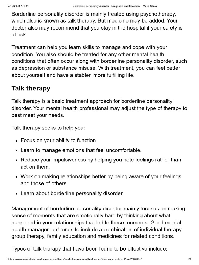 Borderline Personality Disorder - Diagnosis and Treatment - Mayo Clinic ...