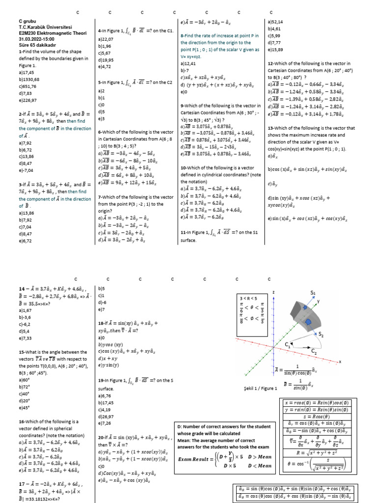 Midterm 2021 2022 EMT v2 Eng Gruplu | PDF | Euclidean Vector | Algebra