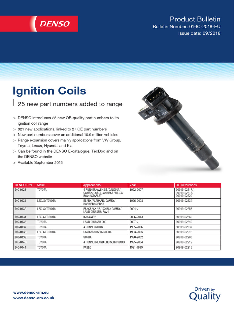 DENSO Ignition Coil Catalogue Update | PDF | Lexus | Toyota