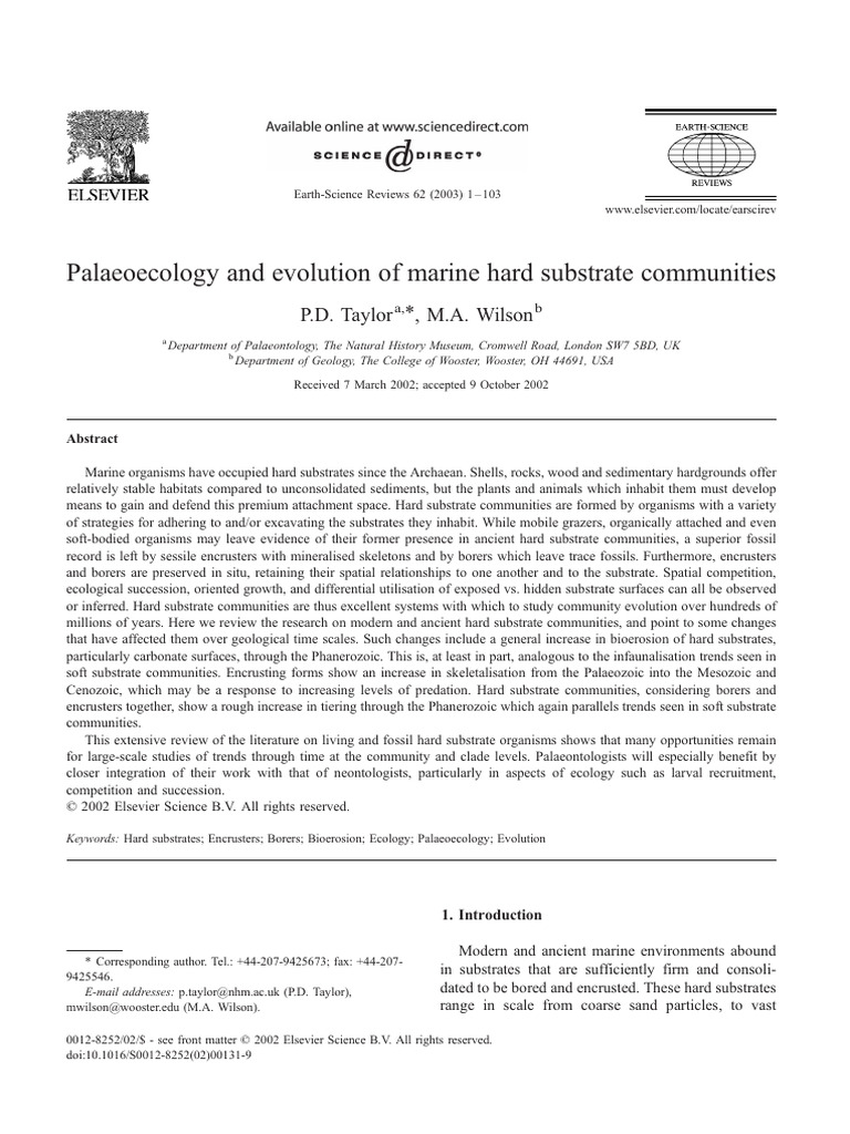 Palaeoecology and evolution of marine hard substrate communities | PDF ...