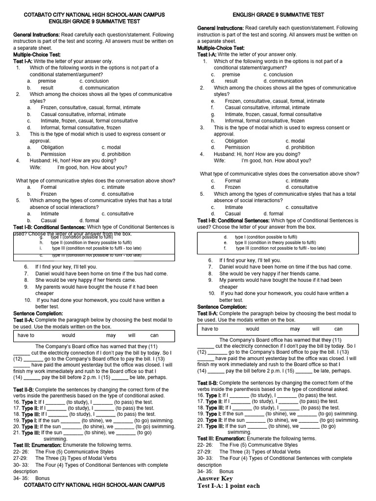 Summative test | PDF | Multiple Choice | Argument