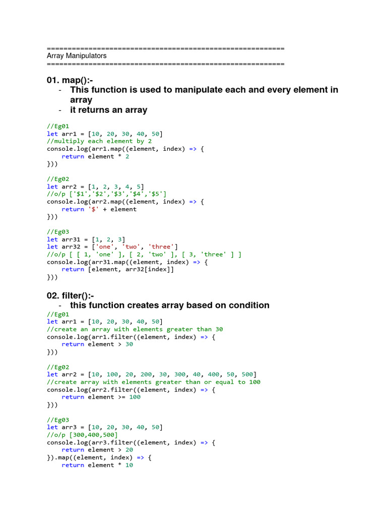 JS array manipulators | PDF | String (Computer Science) | Computing JS array manipulators | PDF | String (Computer Science) | Computing