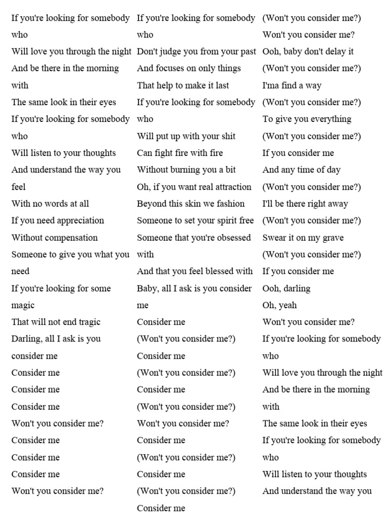 Won't You Consider Me - Lyrics | PDF | Recorded Music | Sound Recording