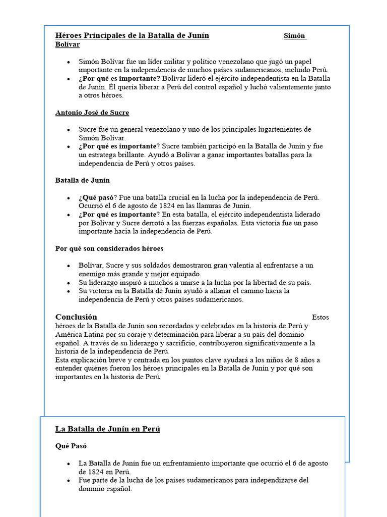 Batalla de Junin Resumen | PDF | Perú | Conflictos del segundo milenio