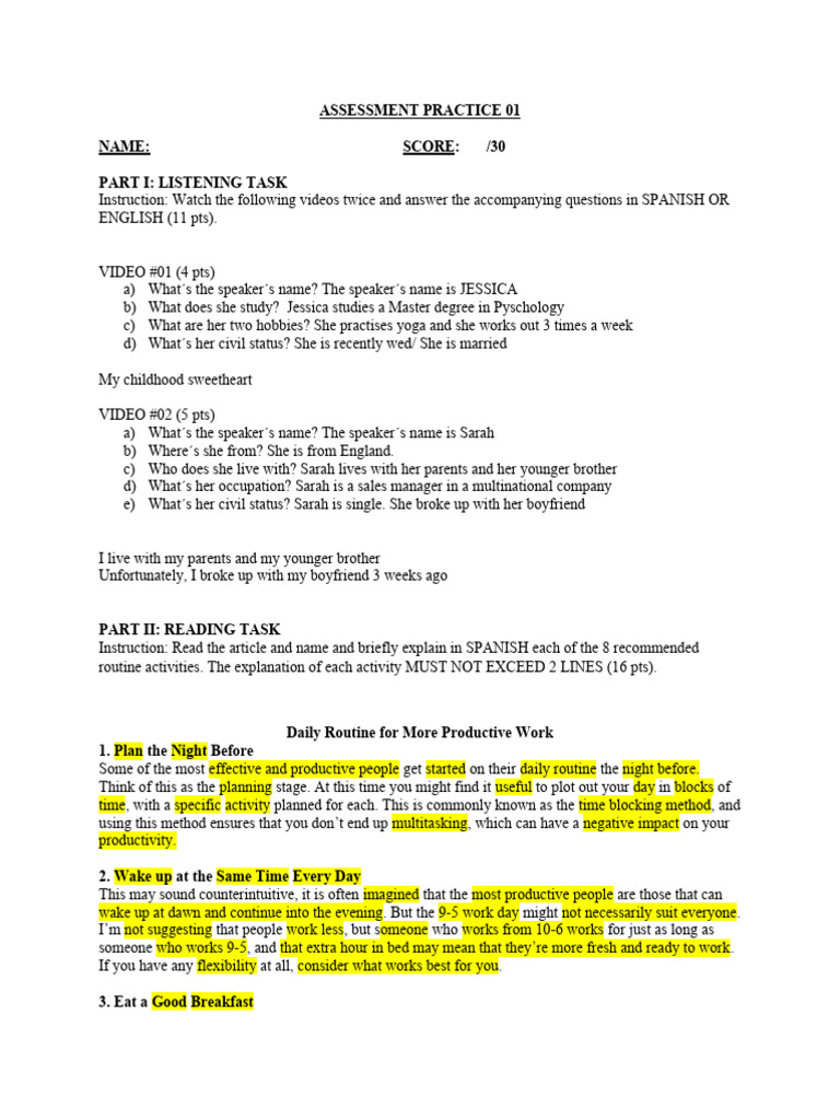 Assessment Practice 01 Solutions | PDF | Self-Improvement | Lifestyle
