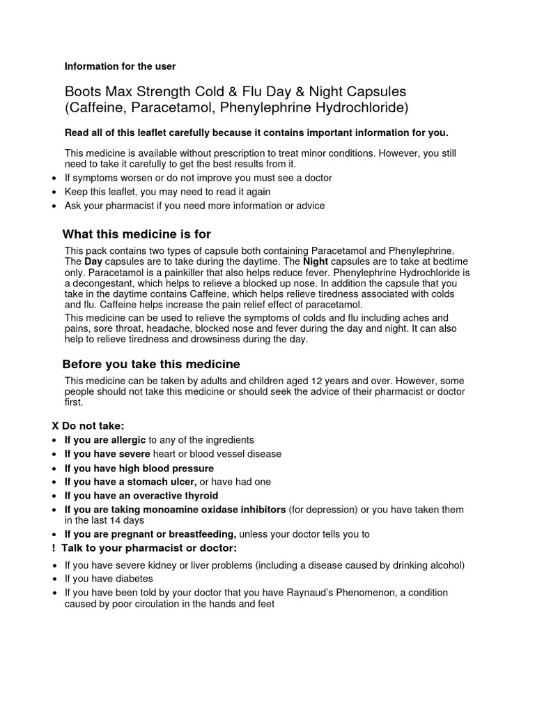 Boots Cold & Flu Day & Night Capsules | PDF | Common Cold | Drugs