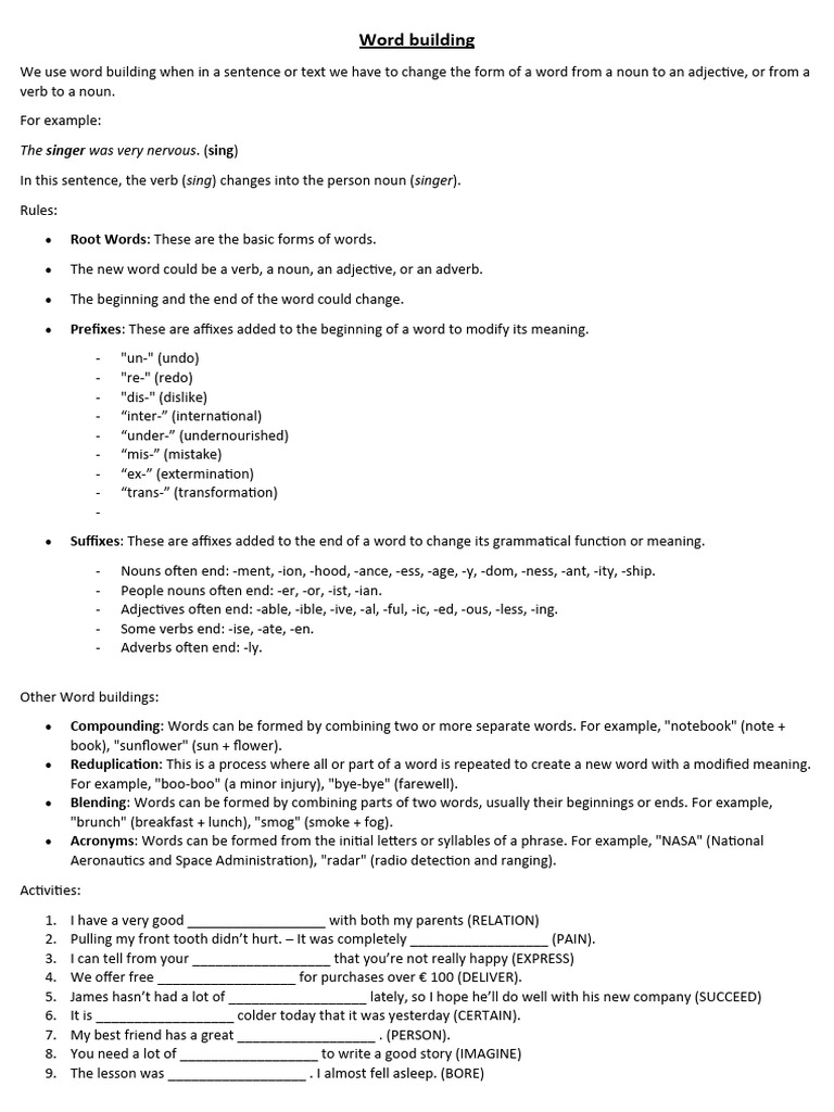 Word Building | PDF | Word | Noun