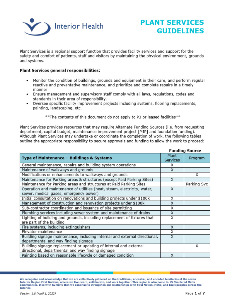 Plant Services Guidelines (April 2022) | PDF