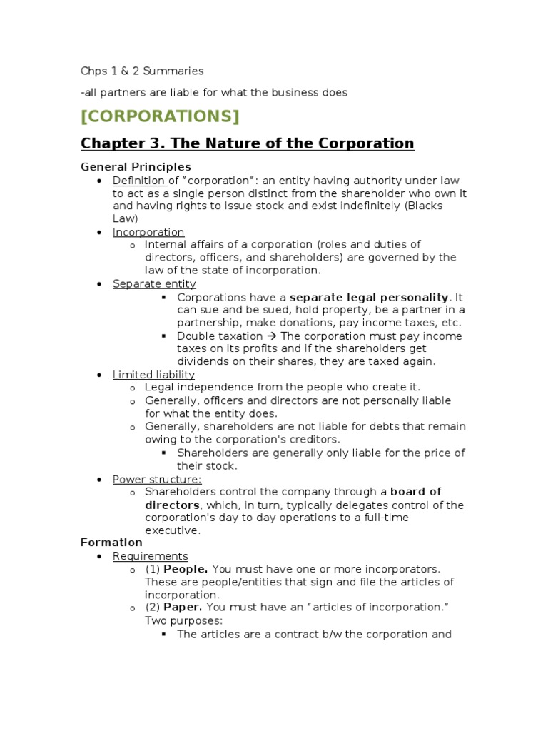 CHP Finals Outline | PDF | Piercing The Corporate Veil | Partnership