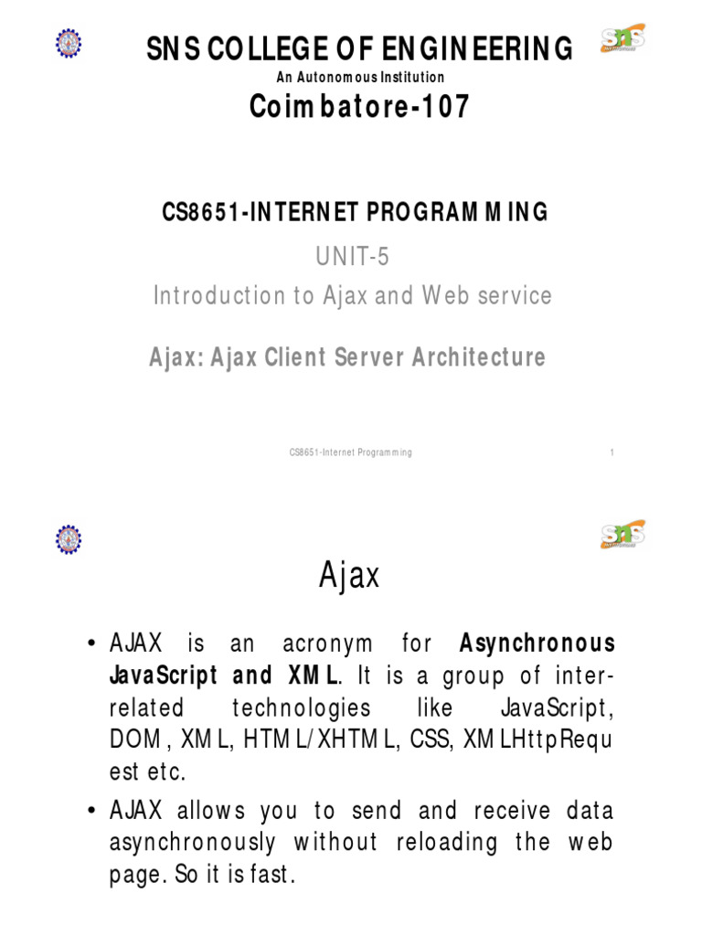 Sns College of Engineering Coimbatore-107: Cs8651-Internet Programming | PDF | Ajax (Programming ...