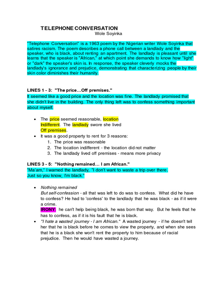 TELEPHONE CONVERSATION - Docx Poem | PDF | Mystery, Thriller & Crime ...