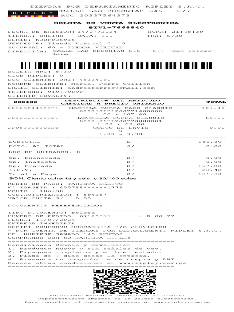 Boleta PPL | PDF | Las compras en línea | Pagos