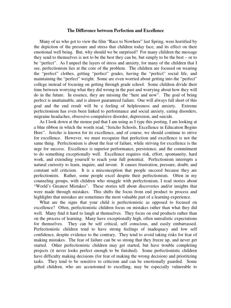 Perfection vs. Excellence in Children | PDF | Perfectionism (Psychology ...