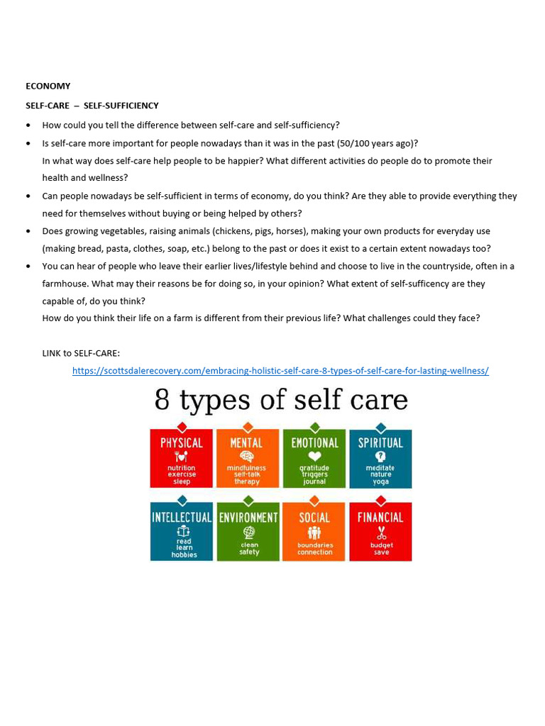 Self-Care vs. Self-Sufficiency Explained | PDF