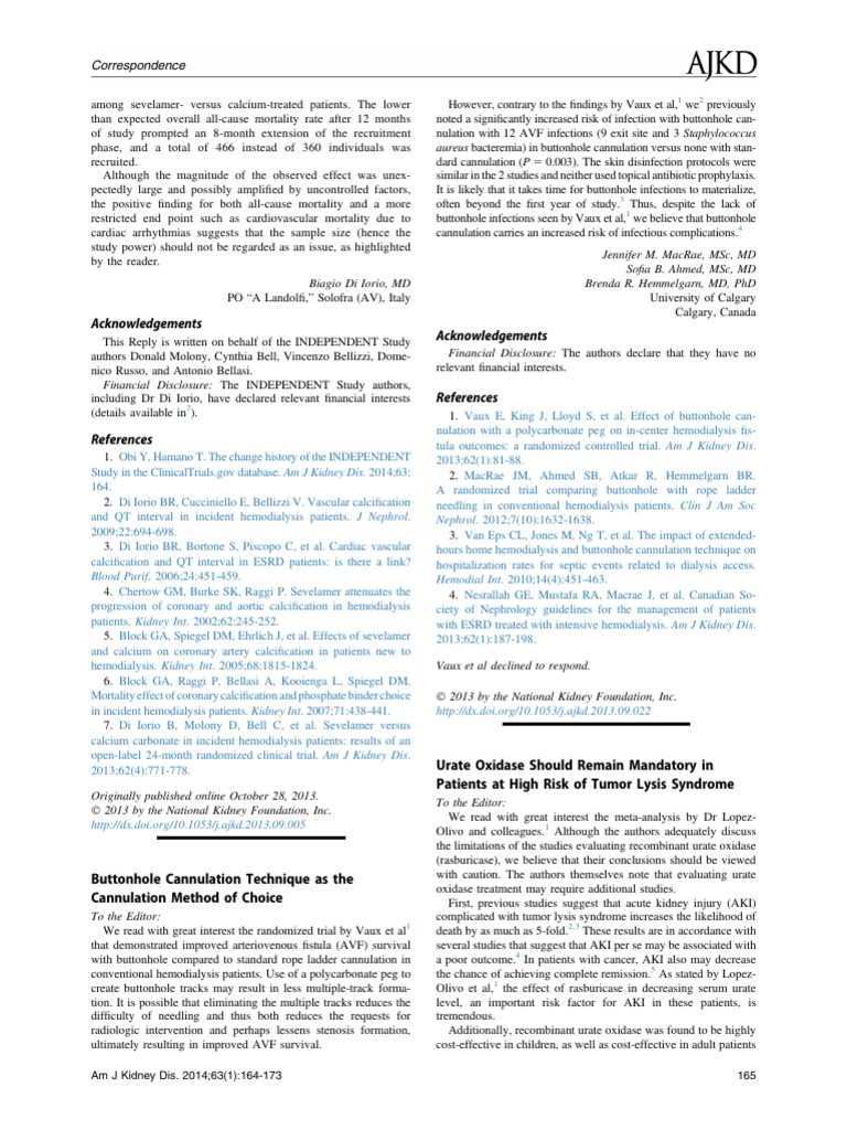 Buttonhole Cannulation Technique As The Cannulatio | PDF | Hemodialysis ...
