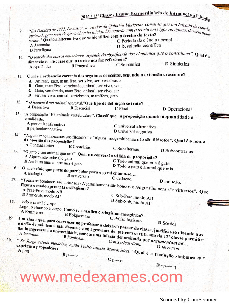 Exame de Filosofia 12 Classe 2 Extraordinario 2016 | PDF