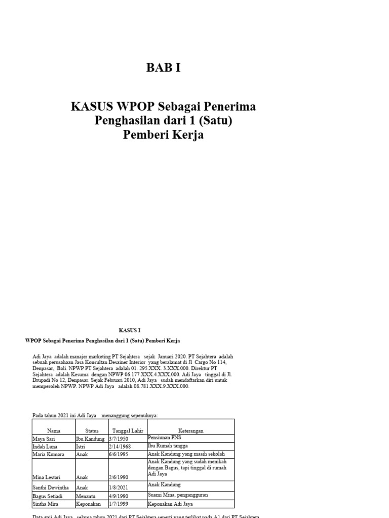 SPT Tahunan Adi Jaya 2021: Kasus WPOP | PDF