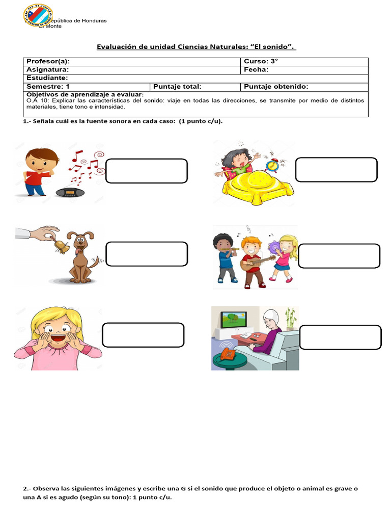 Evaluacion de Unidad Ciencias El Sonido | PDF | Artes del Lenguaje y ...