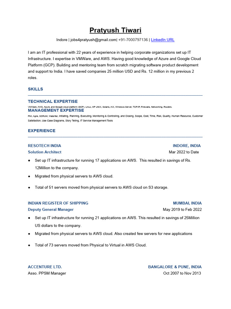 PT Resume Template (1) | PDF | Cloud Computing | Amazon Web Services