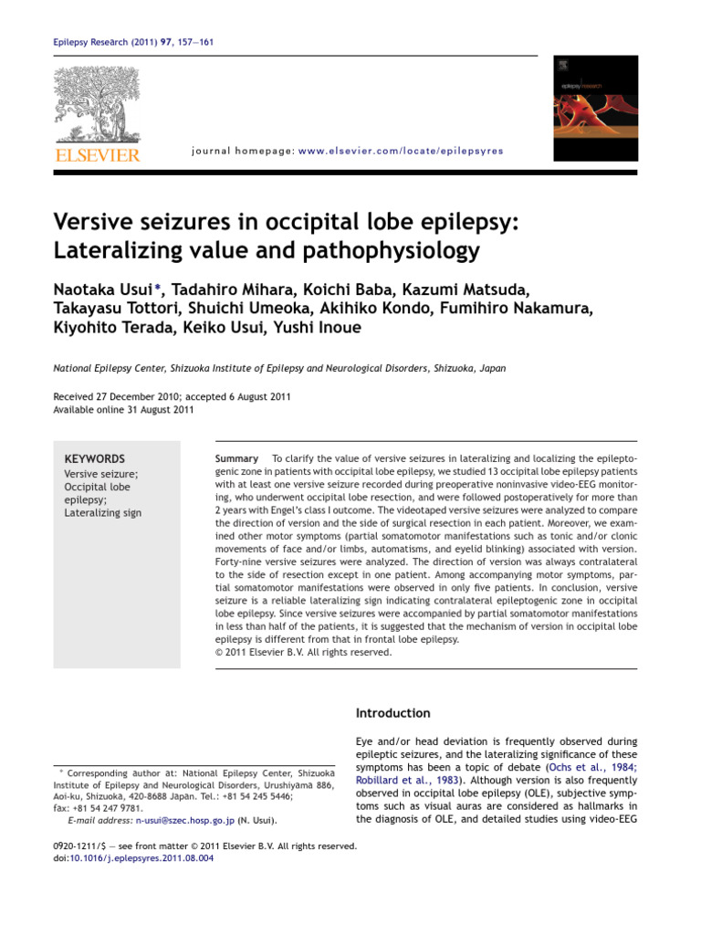 Versive Seizures in Occipital Epilepsy | PDF | Epilepsy | Occipital Lobe