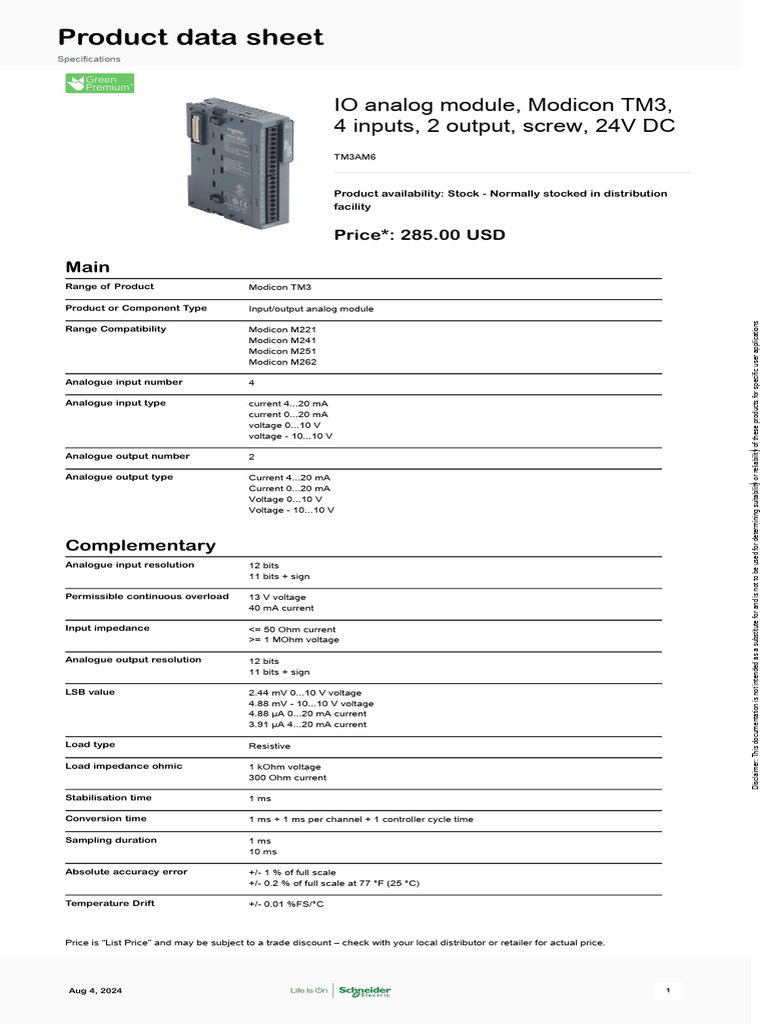 Schneider Electric - Modicon-TM3-Expansion-I-O-modules-for-M221-M241-M251 - TM3AM6 | PDF ...