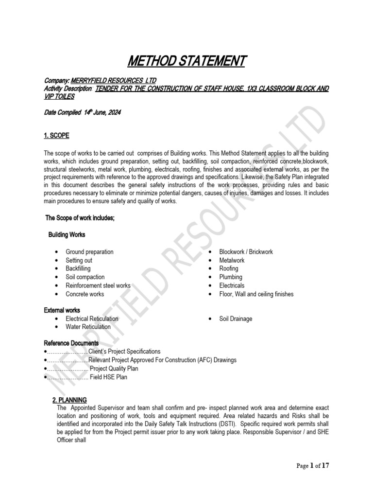 Method Statement | PDF | Concrete | Personal Protective Equipment