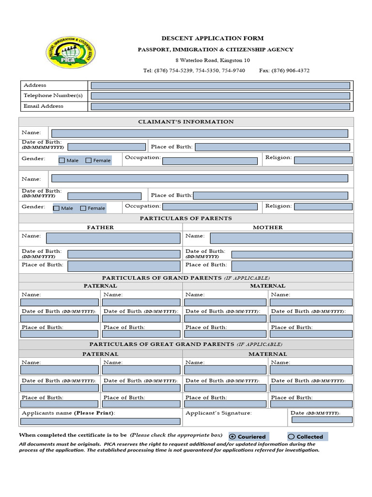 Jamaica Citizenship by Descent Form | PDF | Birth Certificate | Notary ...