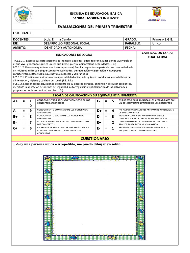 Pruebas 1ro Egb Identidad y Autonomia | PDF | Modificación de comportamiento | Aprendizaje