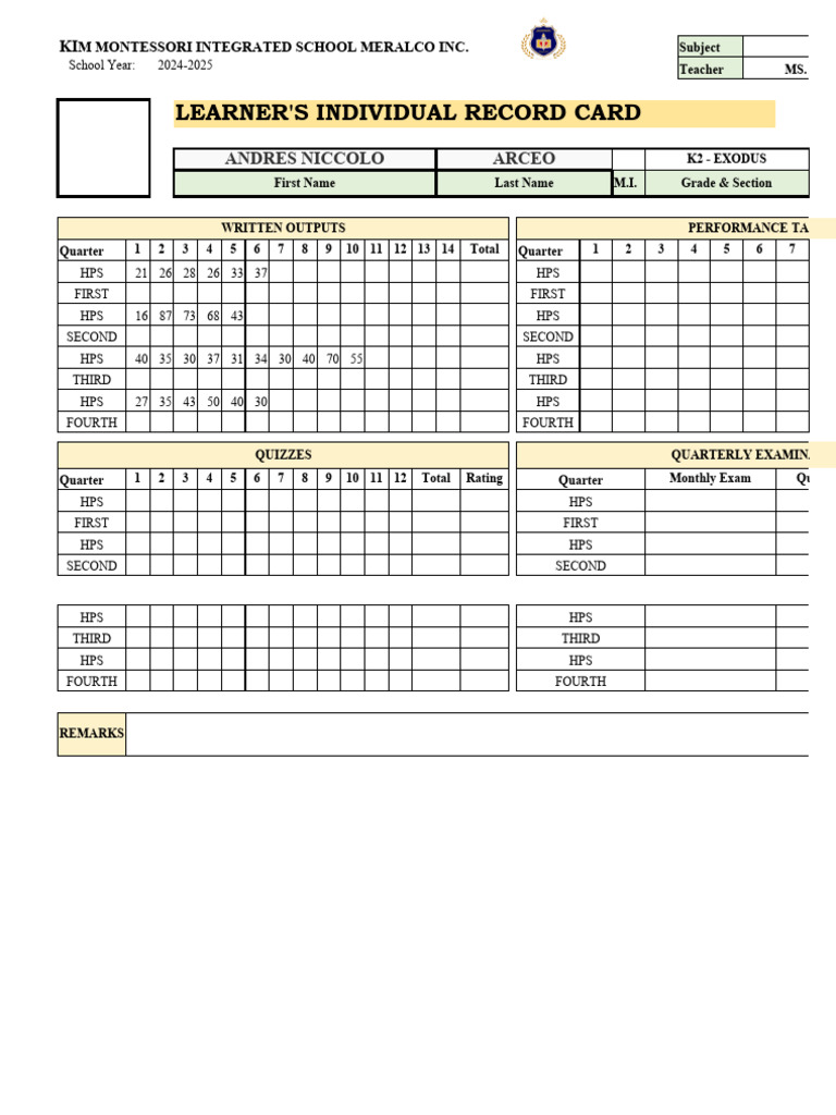 K2 Filipino Learner's Individual Record Card | PDF | Qualifications ...