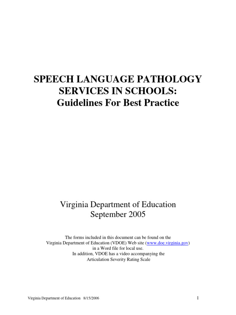 VDOE Speech-Language Pathology Guidelines | PDF | Individualized ...