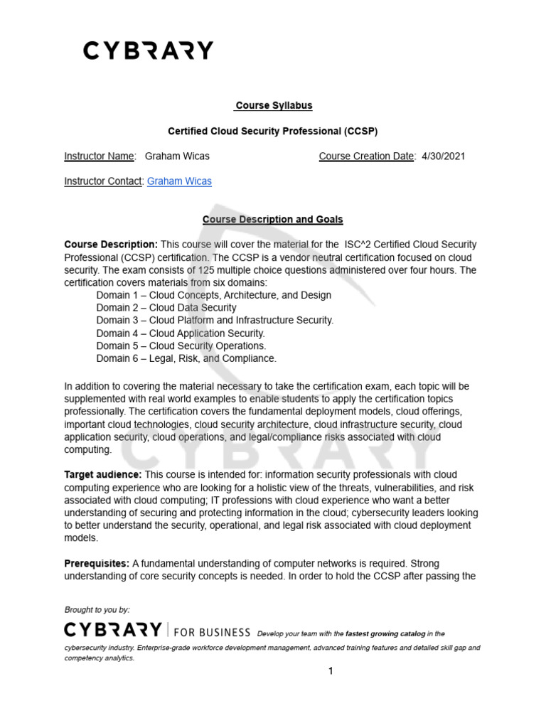 CCSP Syllabus and Outline FINAL | PDF | Cloud Computing | Security